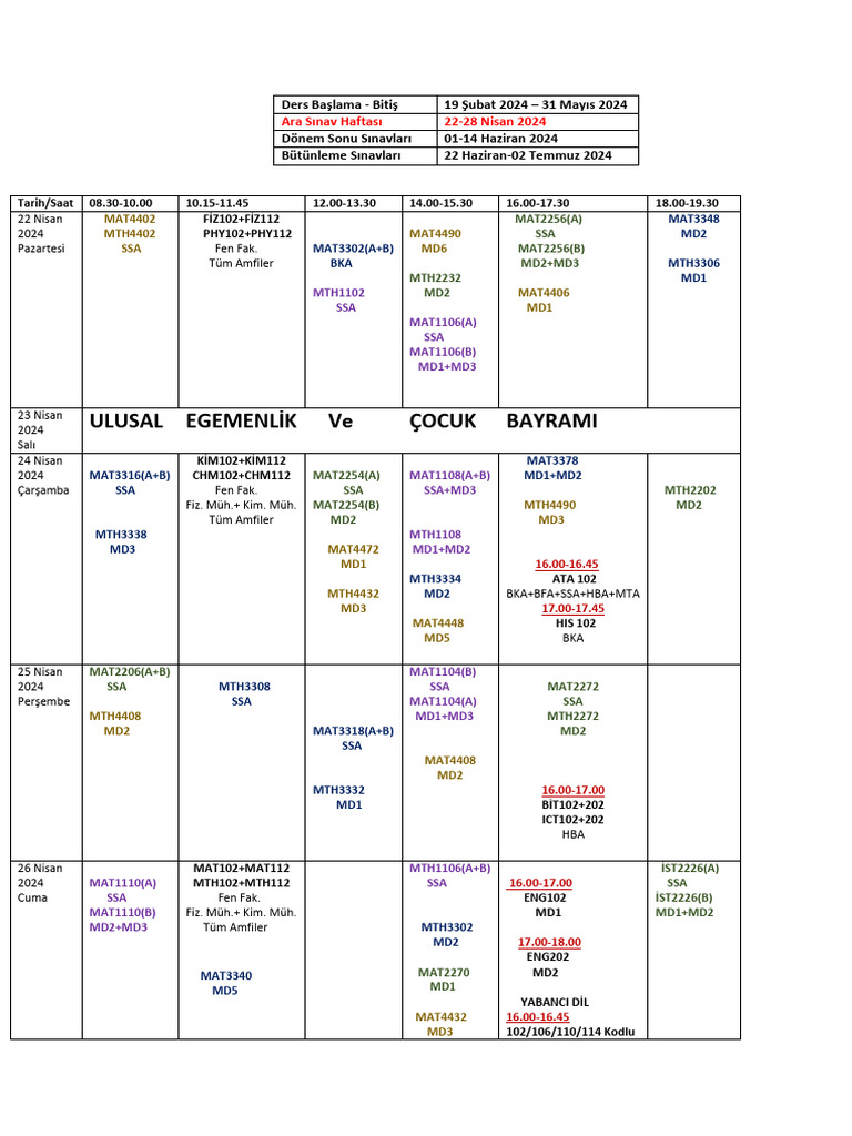 Sinav-Programi - 2 | PDF