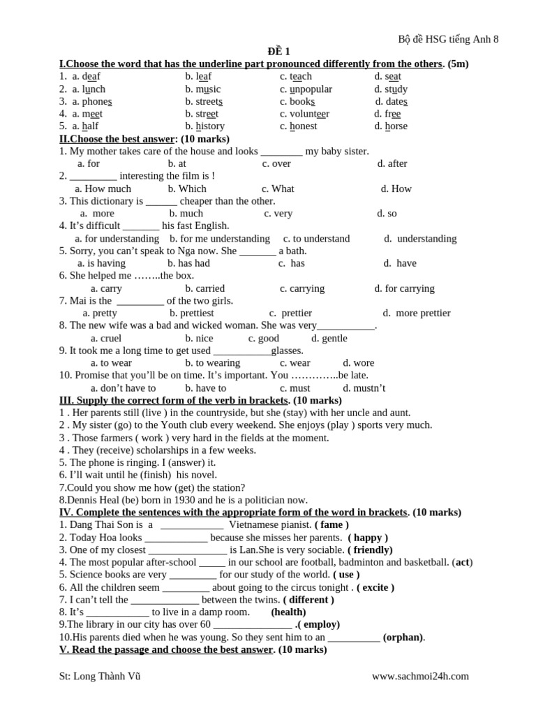 (Sachmoi24h.com) de Thi Chon HSG 8 | PDF