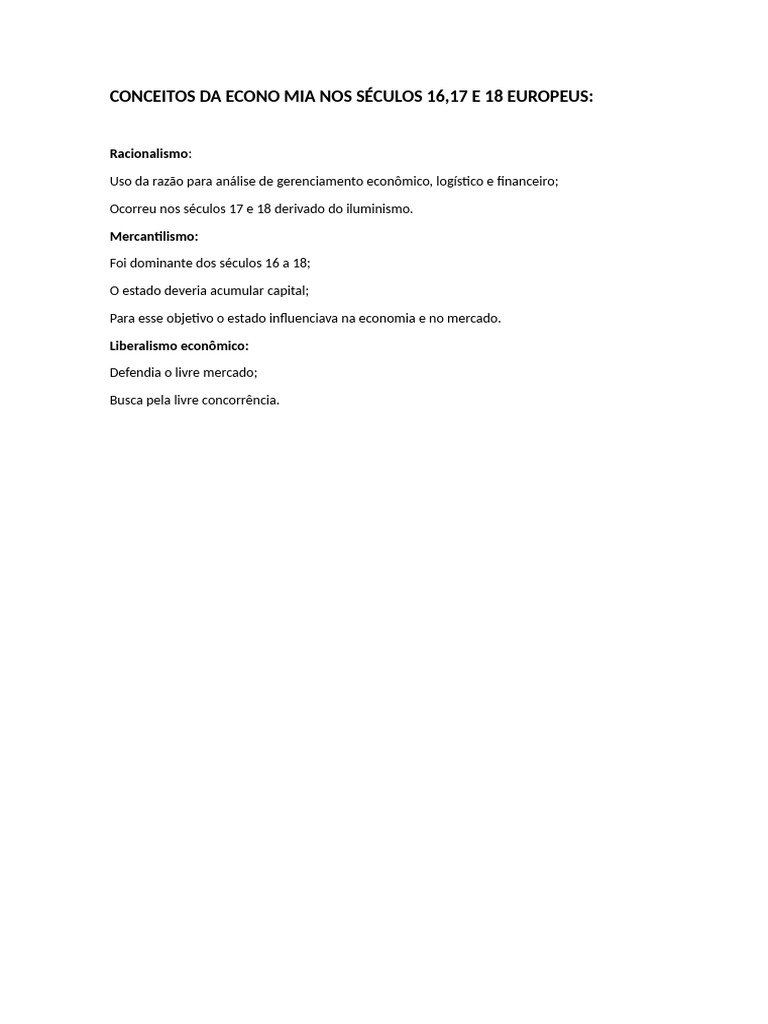 Conceitos Da Econo Mia Nos Séculos 16 | PDF