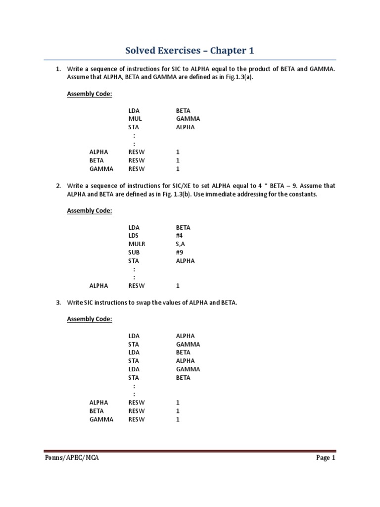 SIC/XE Assembly Code Exercises | PDF | String (Computer Science) | Assembly Language