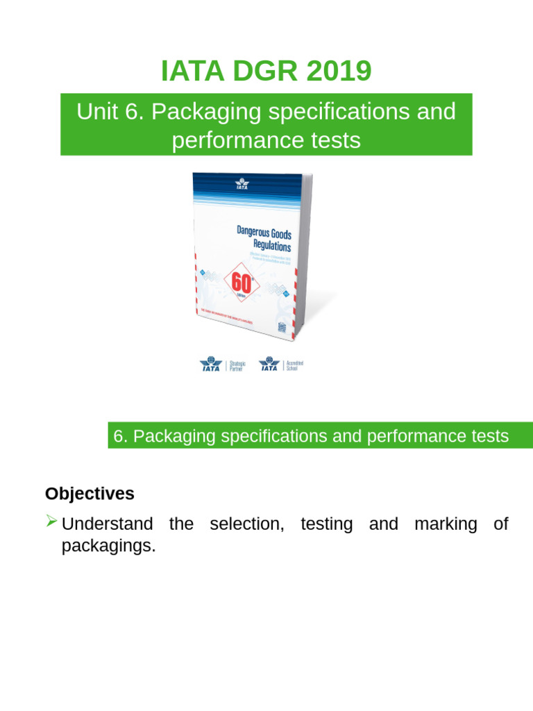 IATA DGR Unit 6 Packaging Specifications and Performance Tests | PDF ...