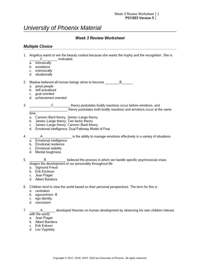 PSY203r5 Week 3 Worksheet | PDF | Cognitive Psychology | Psychological ...