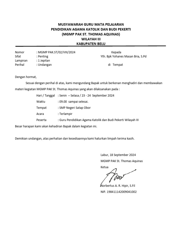 Undangan MGMP Pak John | PDF