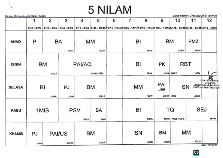 Jadual Baru KELAS 5 Nilam | PDF