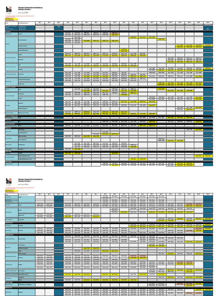 LA28 Olympic Games Schedule Overview | PDF | Sports | Multi Sport Events