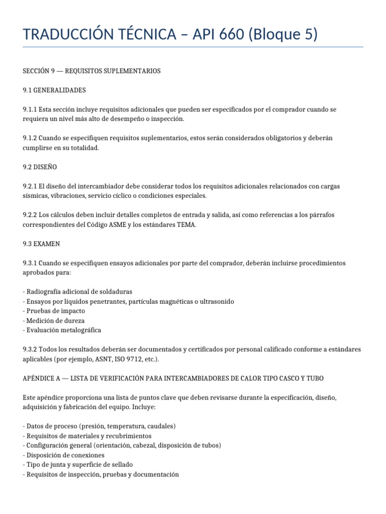 API 660 Traduccion Bloque5 | PDF | Intercambiador de calor