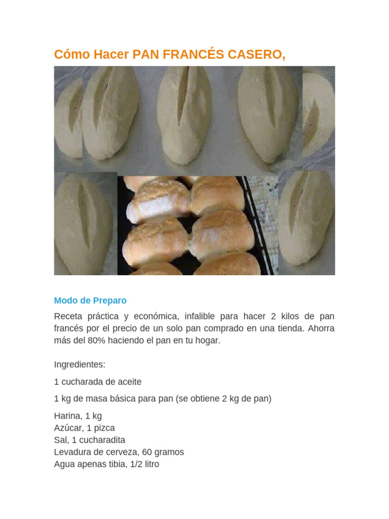 Cómo Hacer PAN FRANCÉS CASERO | PDF | Panes | Queso