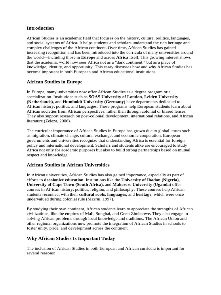 African Studies Curriculum | PDF | Africa | Curriculum