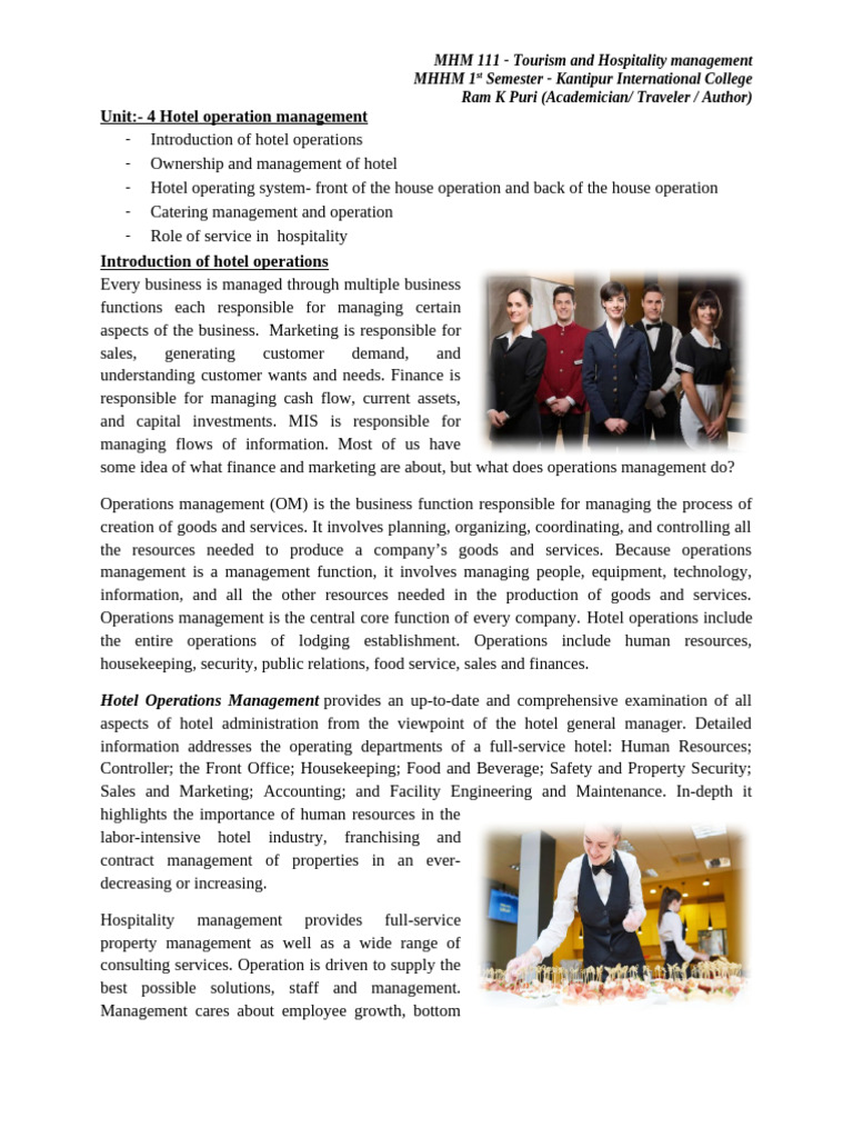 Unit - 4 Hotel Operation Management | PDF