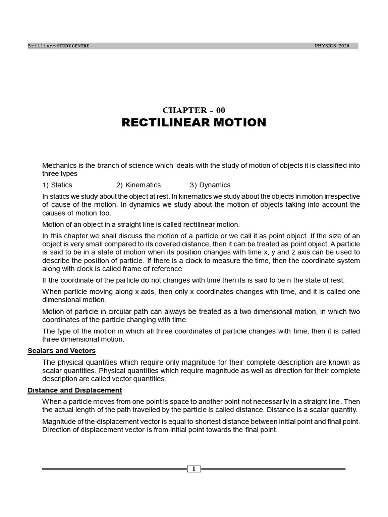 Rectilinear Motion (Lecture Note) | PDF | Distance | Kinematics