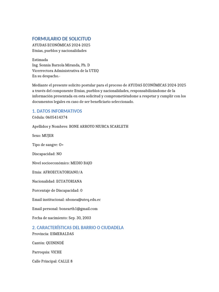 Formulario UTEQ Ayudas 2024 2025 | PDF