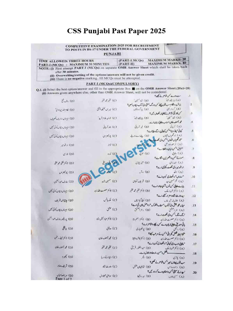 Punjabi Past Paper 2025 | PDF