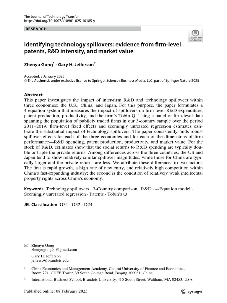 Technology Spillovers in Major Economies | PDF | Endogeneity ...