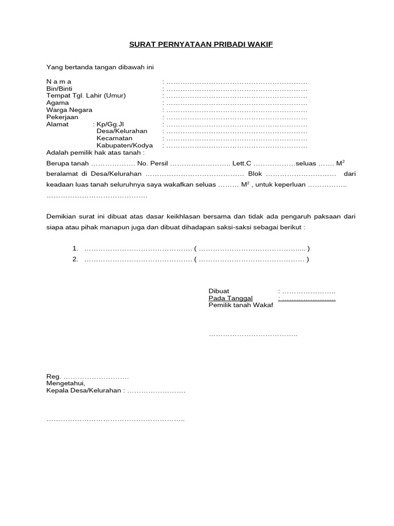 Contoh Surat Wakaf Tanah PDF | PDF