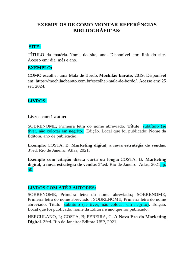Abnt-2025-Exemplos de Como Montar Referências Bibliográficas | PDF