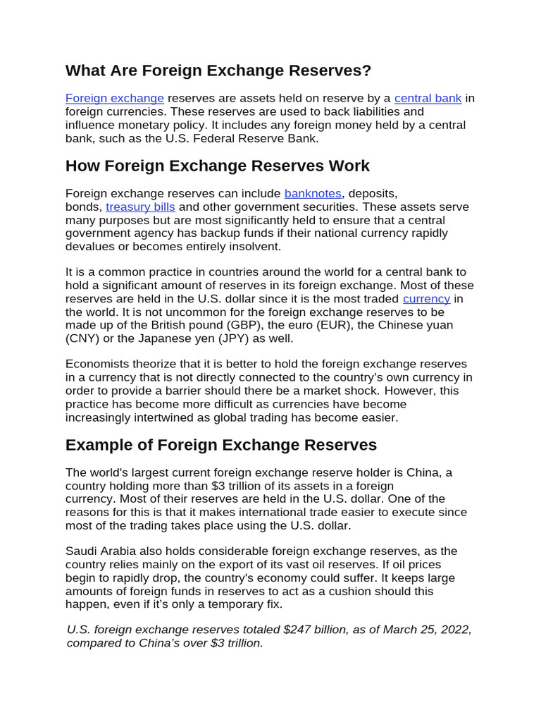 What Are Foreign Exchange Reserves | PDF | Exchange Rate | Government ...