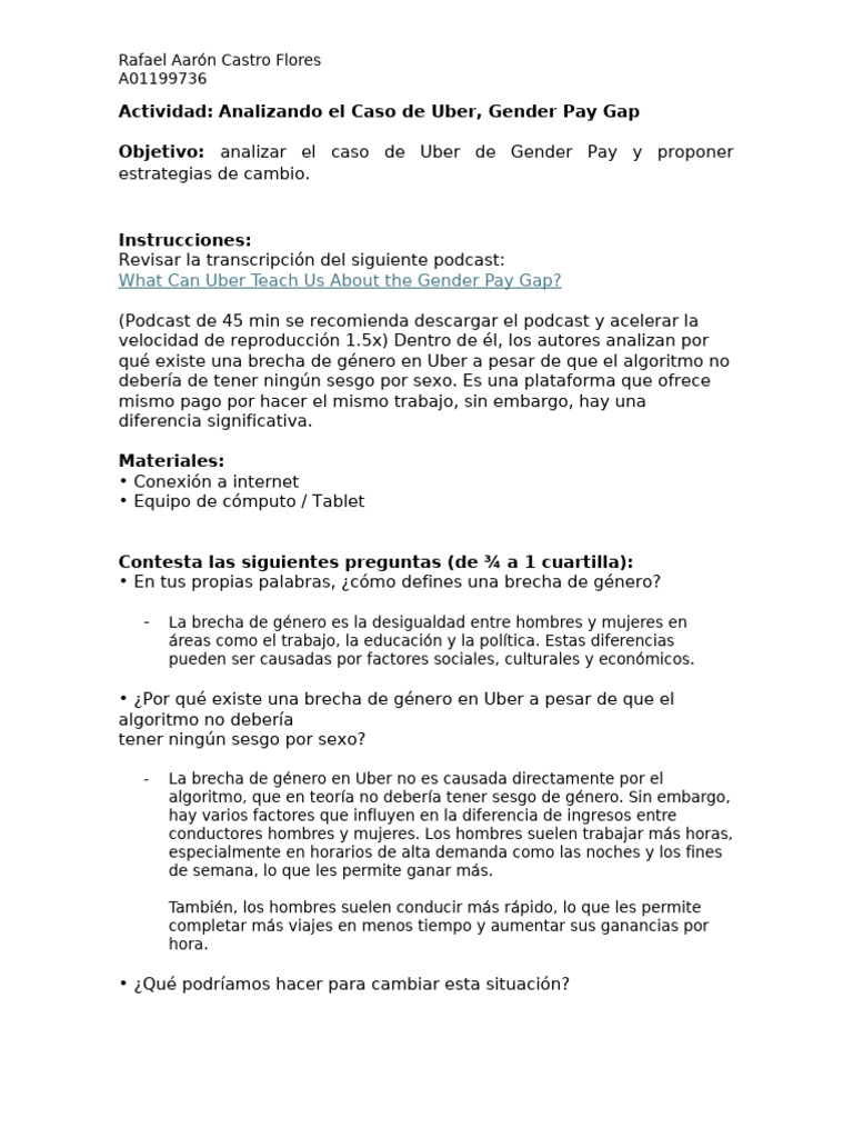 Analizando El Caso de Uber - Gender Pay Gap | PDF