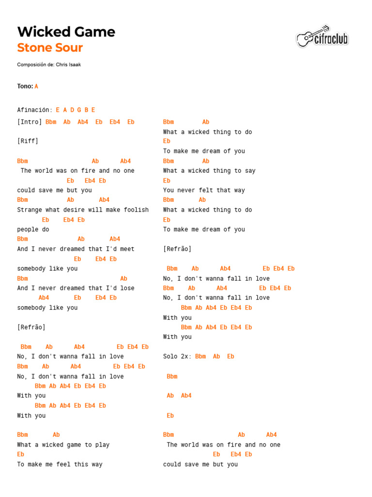 Cifra Club - Stone Sour - Wicked Game | PDF | Singles | Music Videos