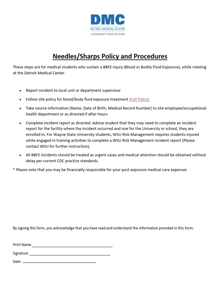 Needle Sticks Document 2022 | PDF