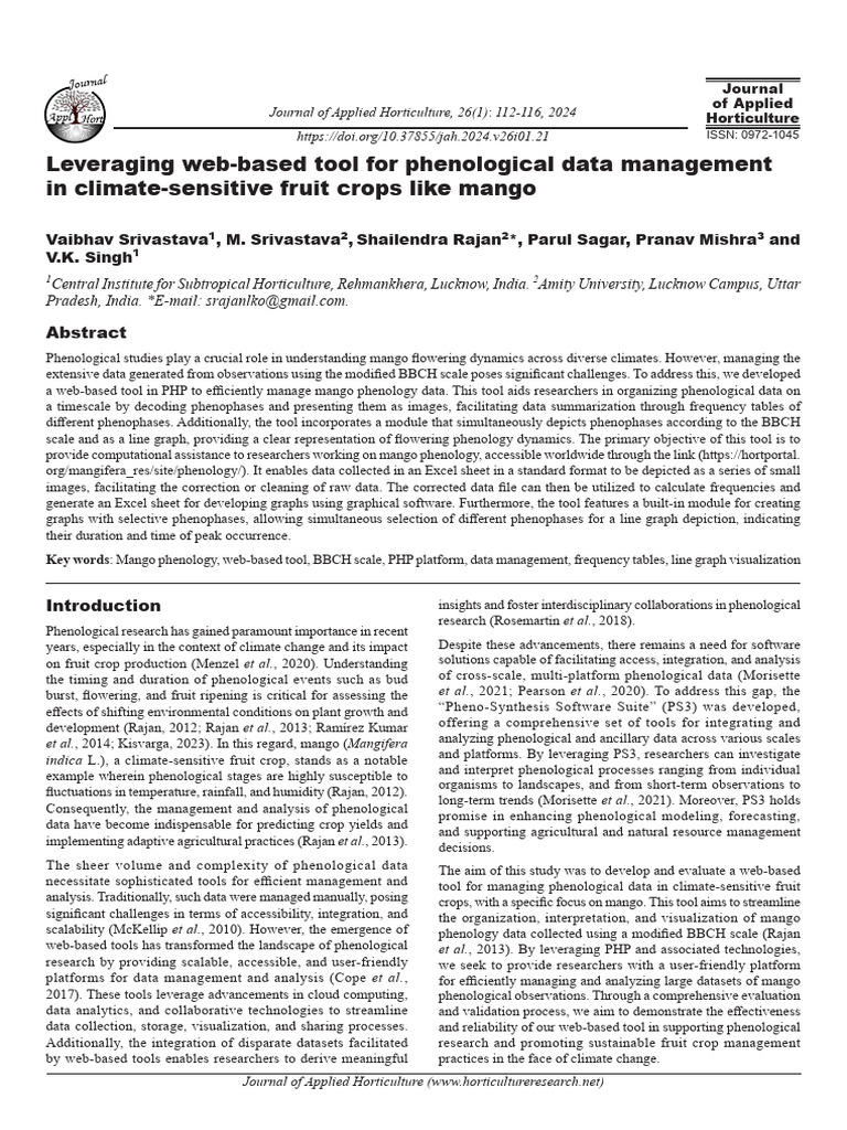 Leveraging Web-Based Tool For Phenological Data Management | PDF ...