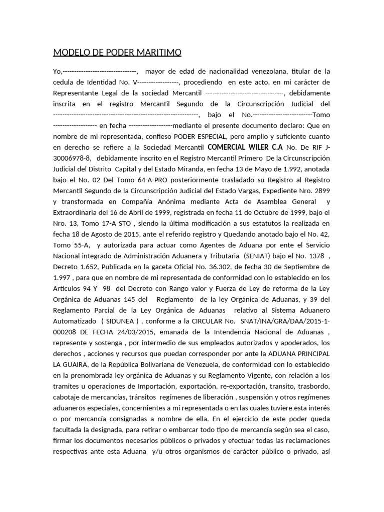 Poder Marítimo para Representación Aduanera | PDF | aduana | Gobierno