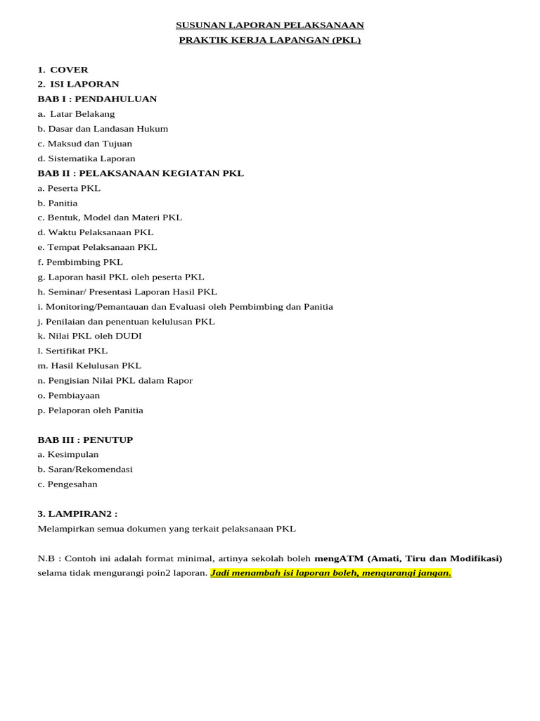 Contoh Susunan Laporan PKL | PDF
