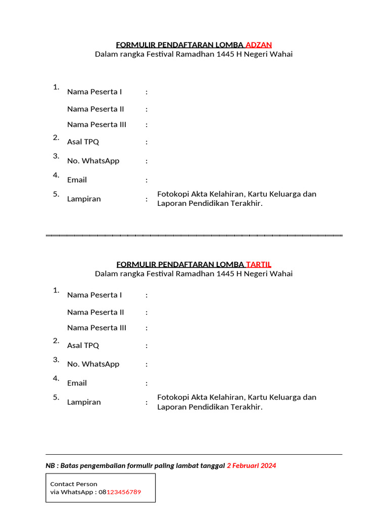 (Lomba) Formulir Pendaftaran | PDF