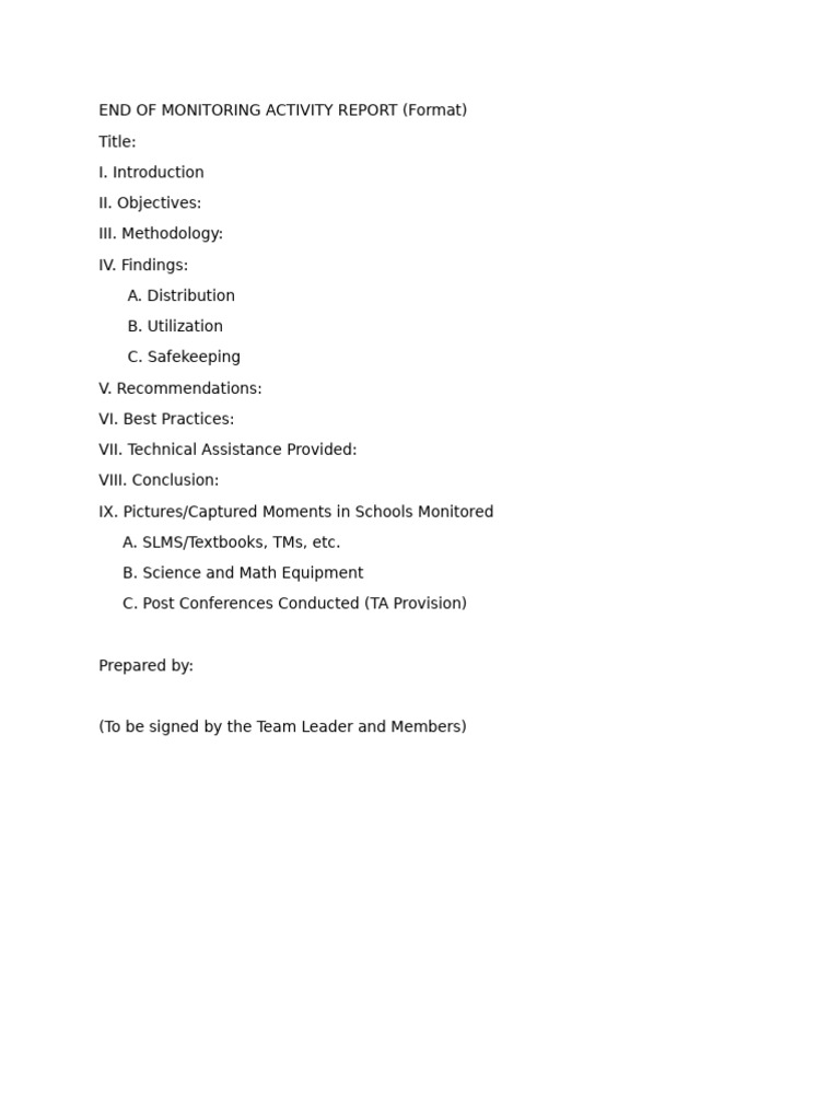 End of Monitoring Activity Report Template | PDF