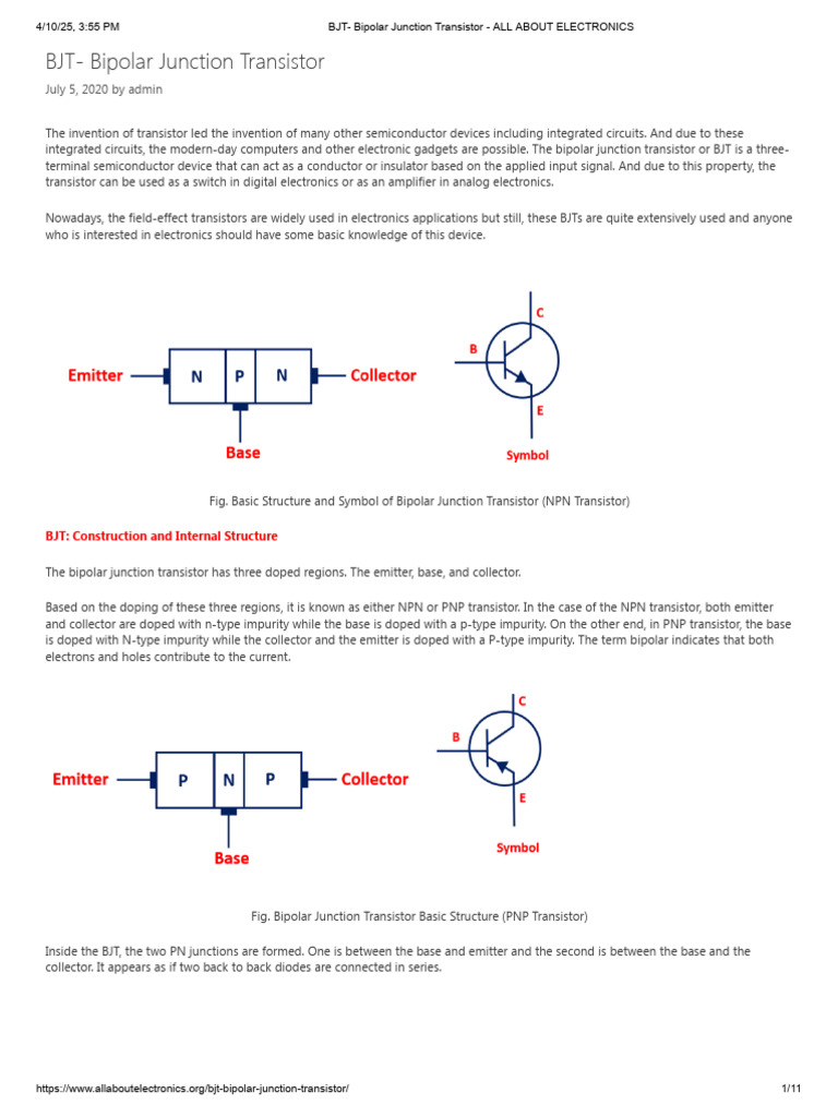BJT - Bipolar Junction Transistor - ALL ABOUT ELECTRONICS | PDF | Bipolar Junction Transistor ...