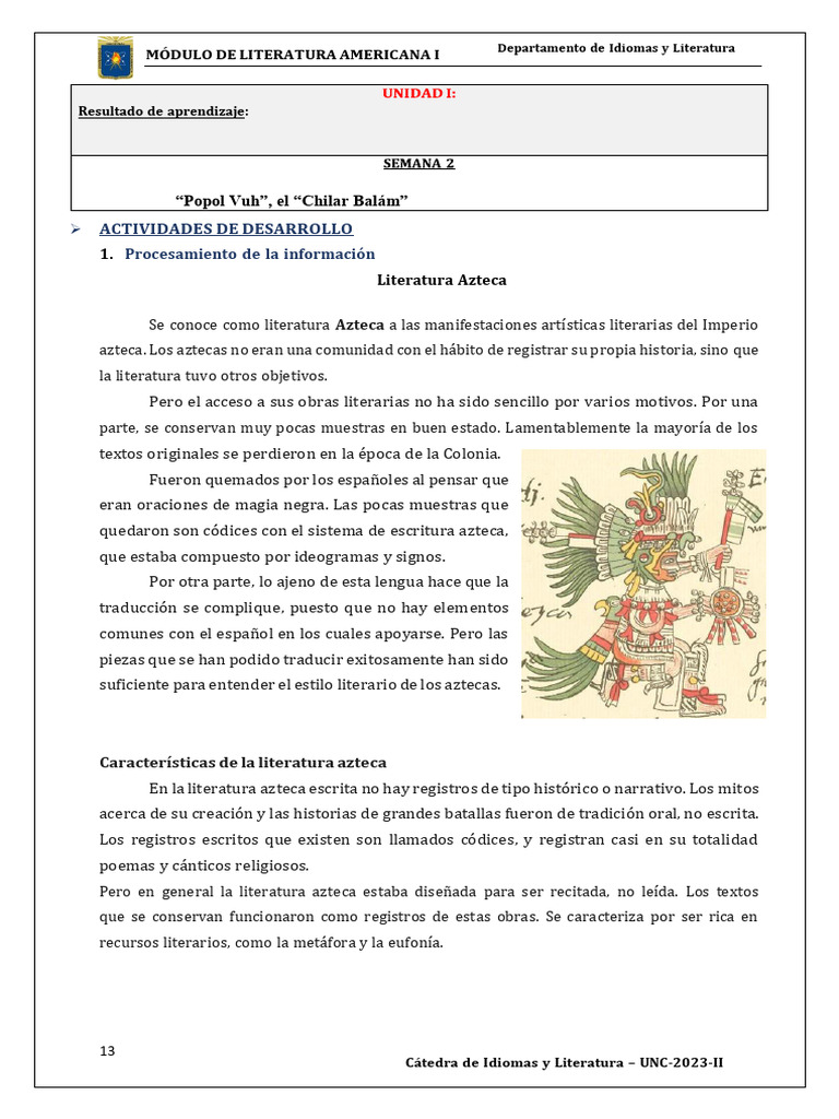MODULO 2 Literatura Azteca - Pdf.crdownload | PDF | Imperio Inca | Civilización maya