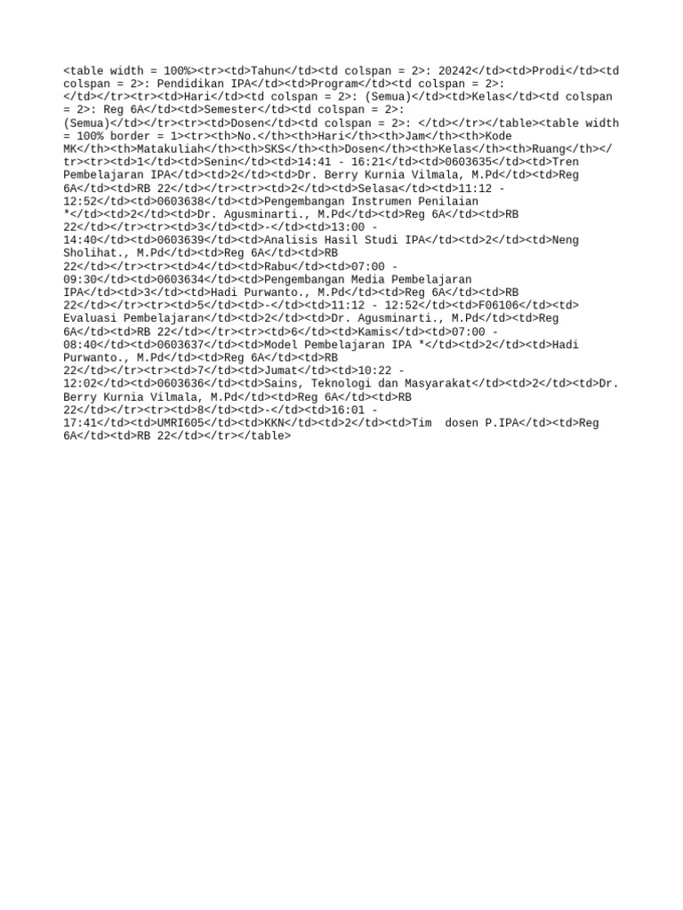 Jadwal Kuliah 20242 | PDF