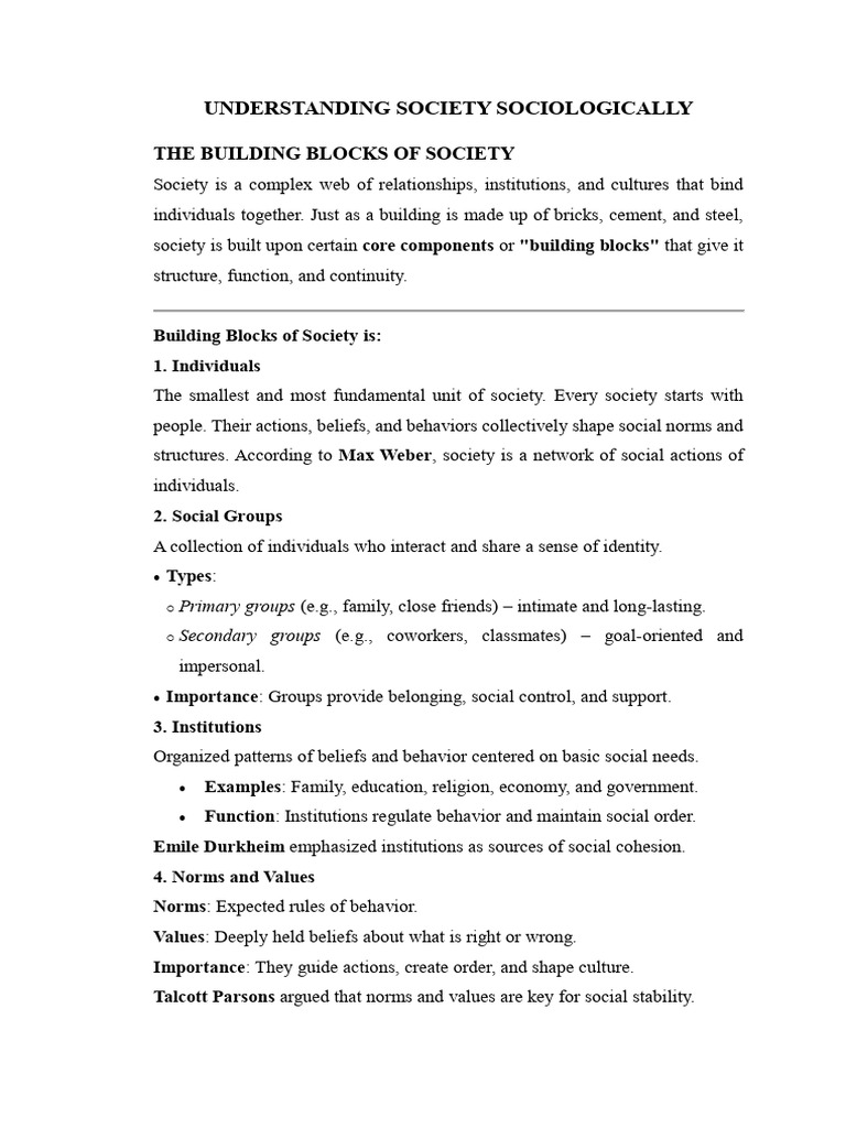 Building Blocks of Society | PDF | Society | Socialization
