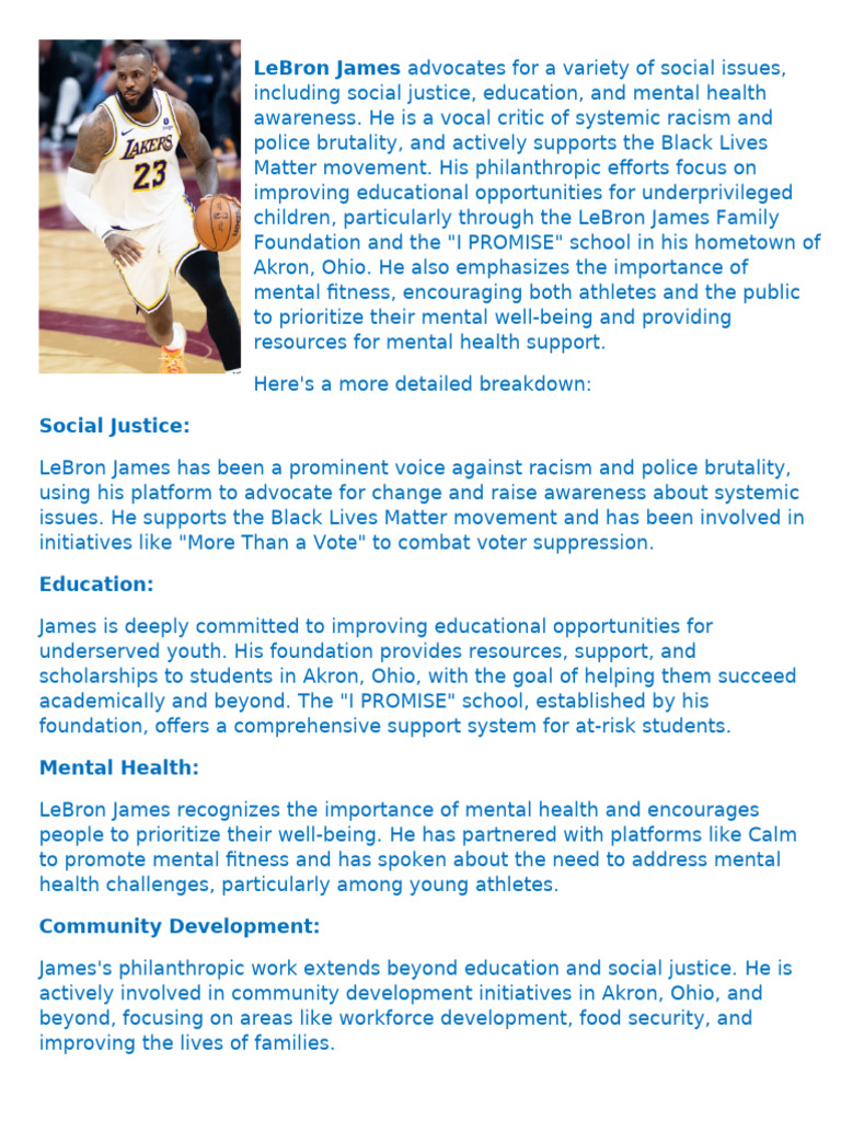LeBron James Advocates For A Variety of Social Issues | PDF
