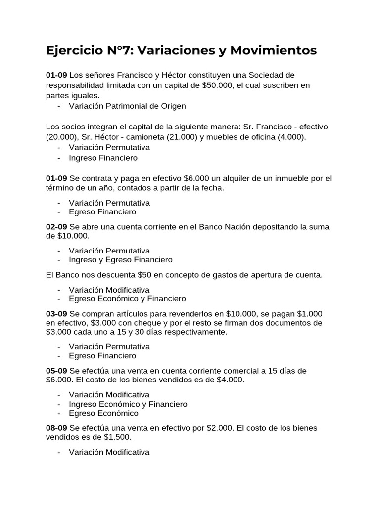 Ejercicio N°7 - Variaciones y Movimientos - Ejercicio N°11 - Cuentas ...