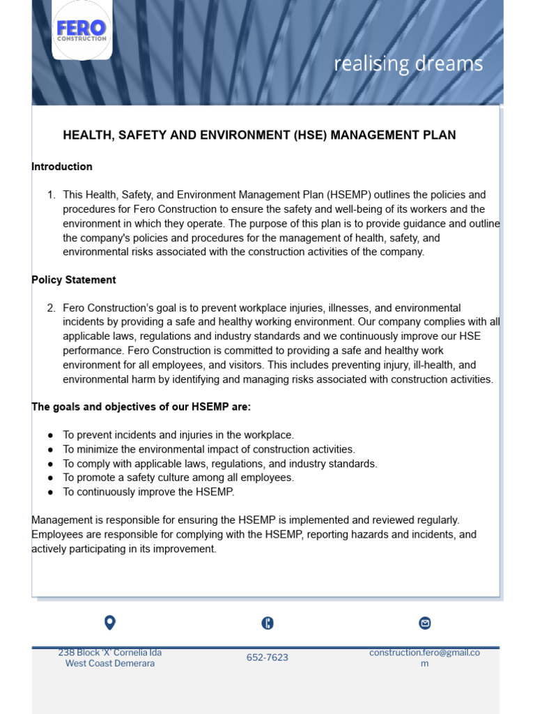 Health Safety and Environment Management Plan | PDF | Safety | Risk