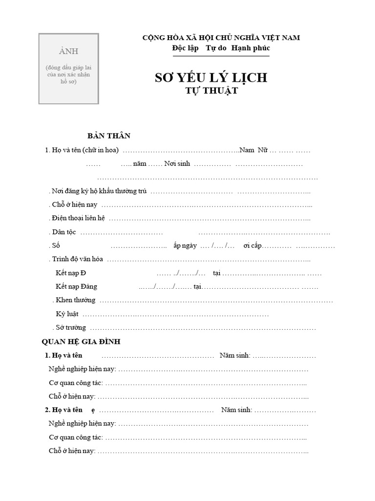 Mau So Yeu Ly Lich Tu Thuat Xin Viec Lam 1001 Mau Van Ban Vieclamvui | PDF