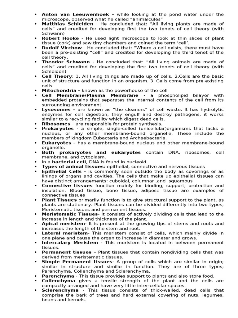 Bio-1st Quarter Reviewer | PDF | Tissue (Biology) | Cell (Biology)