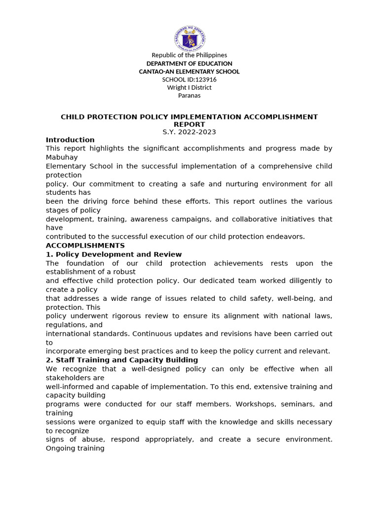 CPP Accomplishment Report | PDF | Child Protection | Collaboration