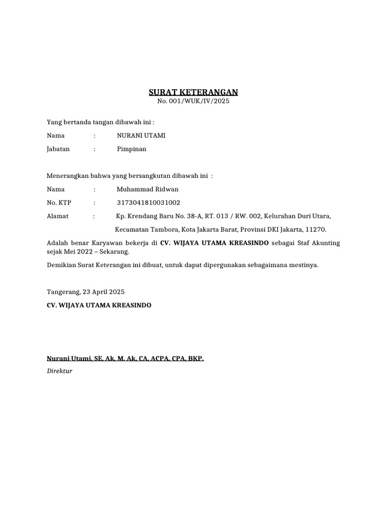 001 IV 25 Surat Keterangan Ridwan Paspor | PDF