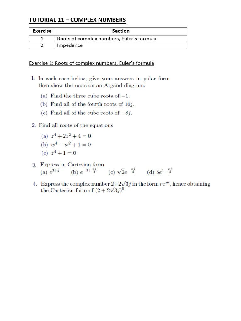 Tutorial 11 - Complex Numbers | PDF