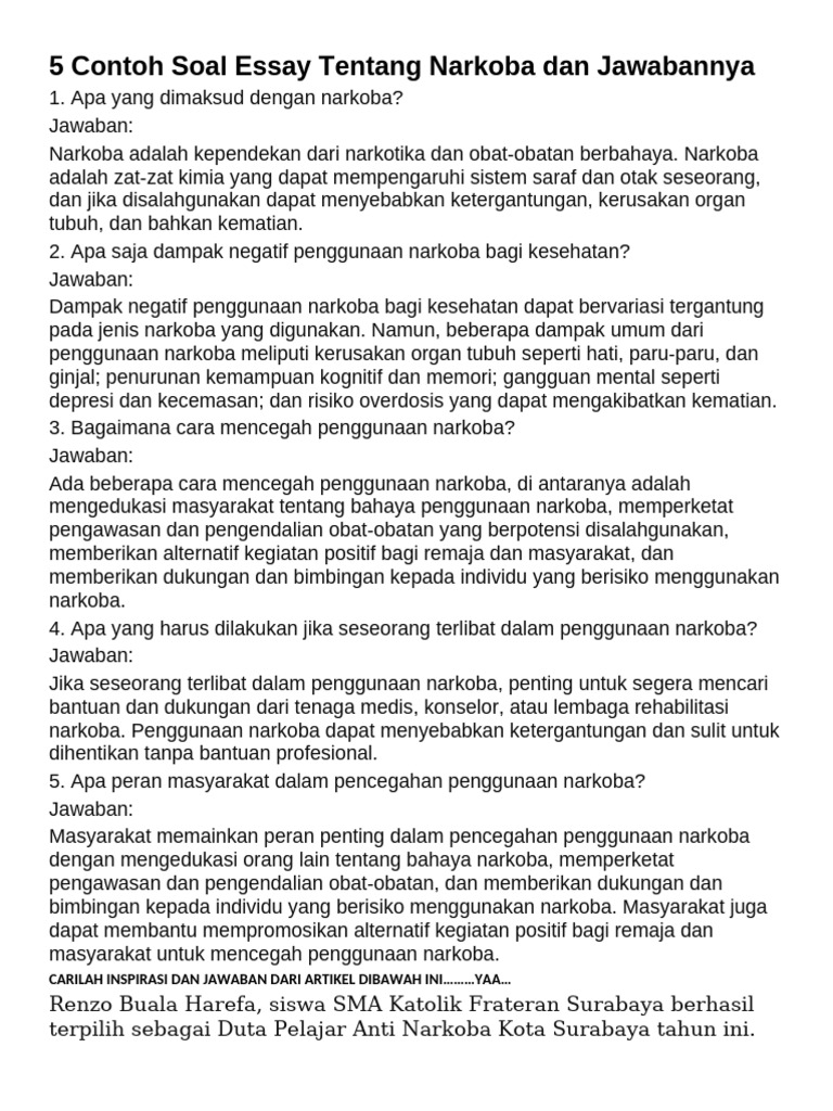 Soal Essay Narkoba dan Jawabannya | PDF