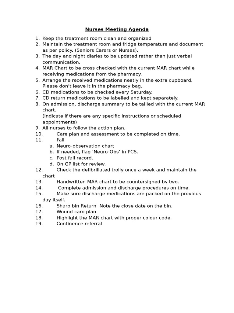Nurses Meeting Agenda Overview | PDF