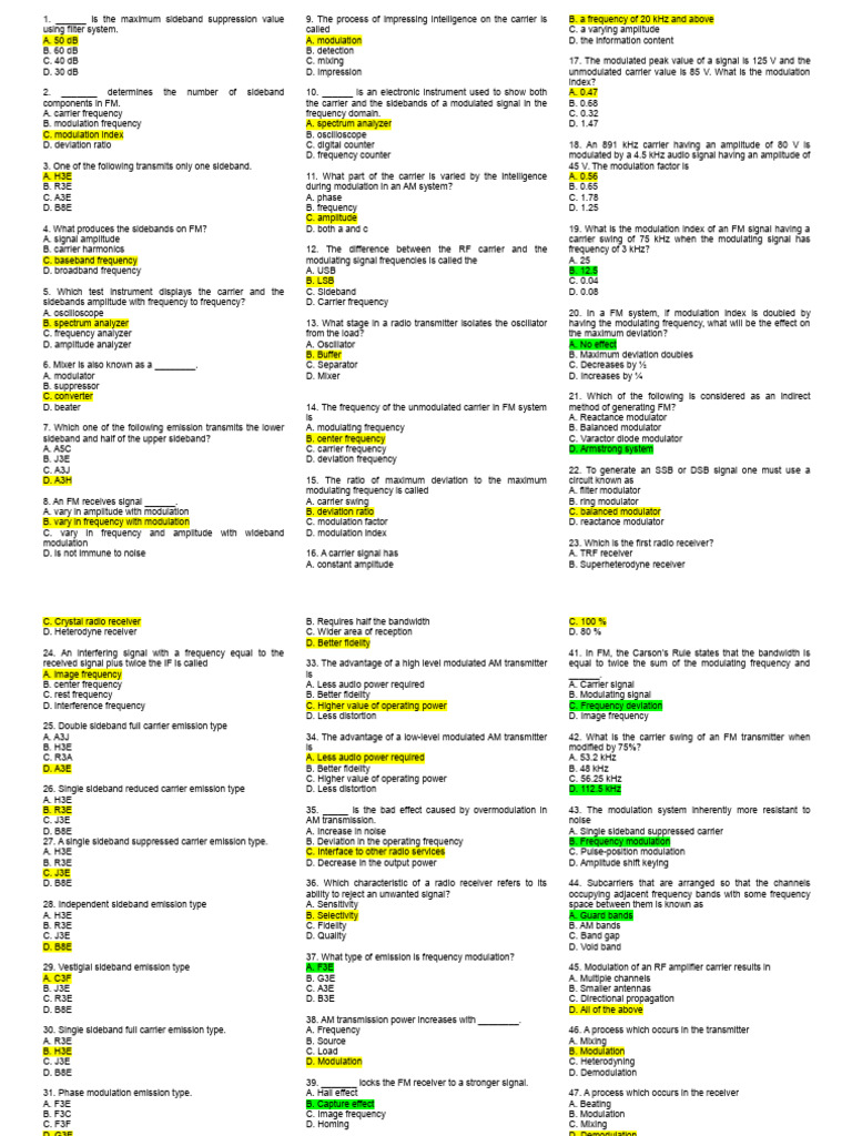 Am FM Mcqs Compress | PDF | Frequency Modulation | Modulation