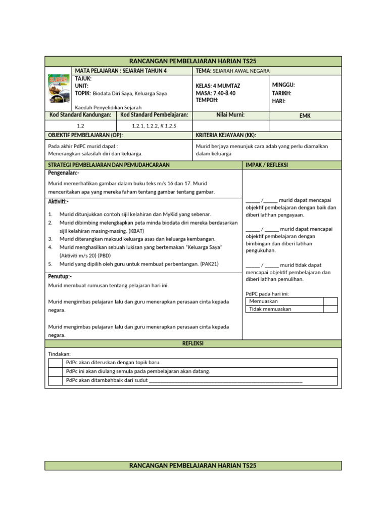 Rancangan Pembelajaran Sejarah Keluarga | PDF