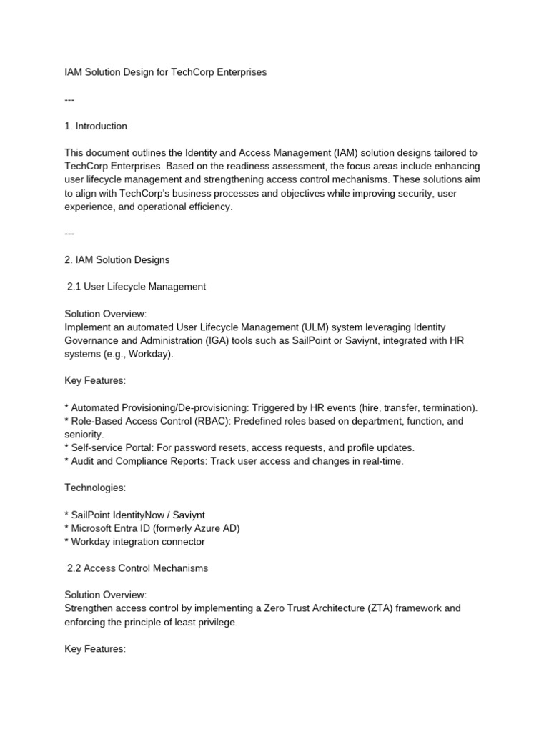 TechCorp IAM Solution Design | PDF | Information Technology | Cybercrime