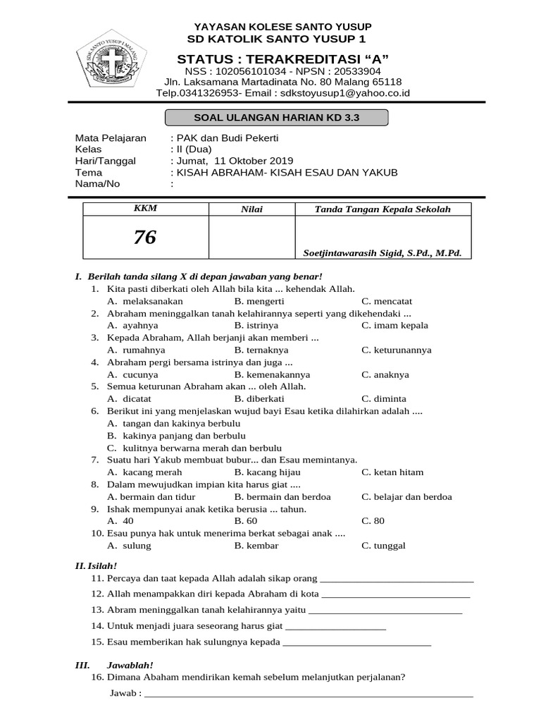 Kisah Abraham dan Esau untuk Kelas II | PDF