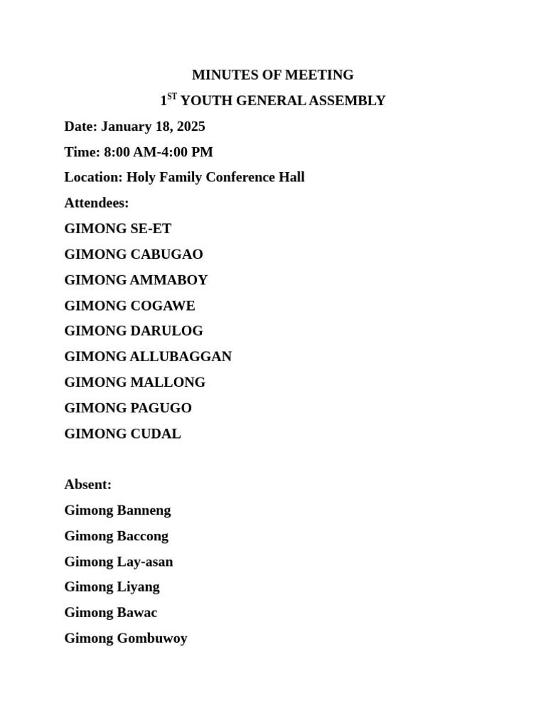 Youth Assembly Meeting Minutes 2025 | PDF