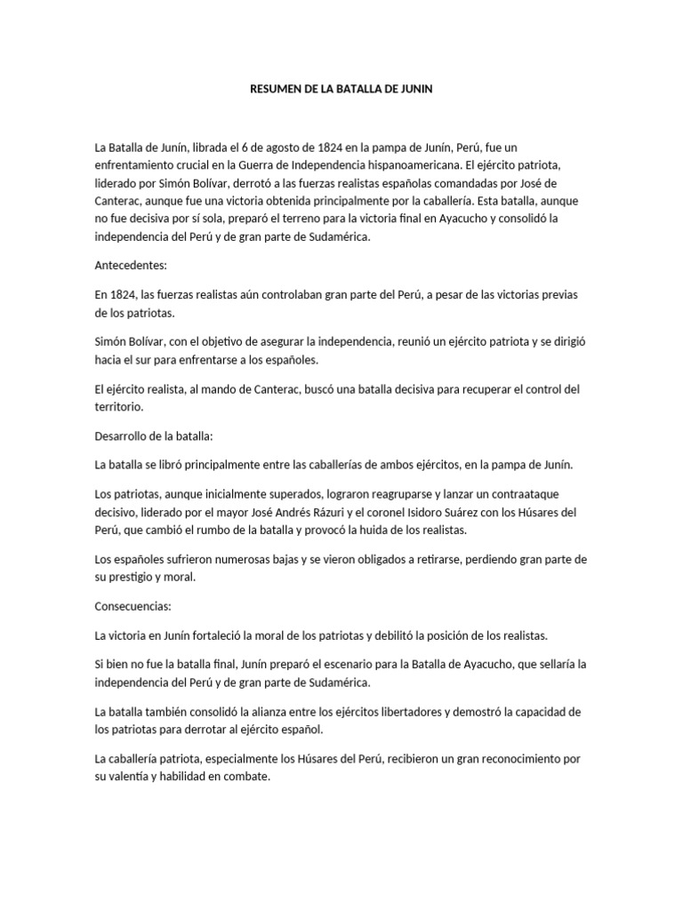 Resumen de La Batalla de Junin | PDF