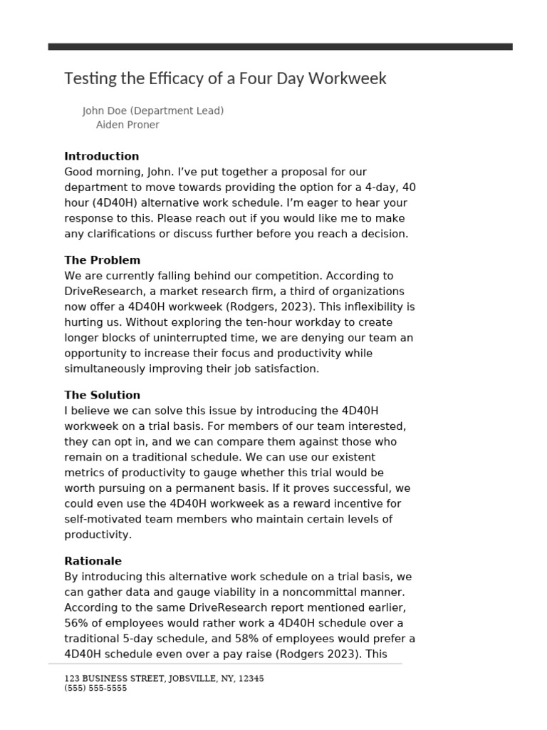 Four Day Workweek Proposal and Benefits | PDF | Workweek And Weekend ...