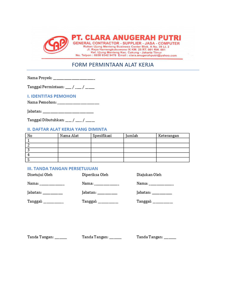 Form Permintaan Alat Kerja | PDF